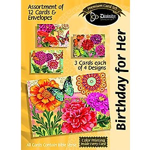 Divinity Boutique Greeting Card Assortment: Birthday for Her, Butterfly Blooms with Scripture (21709N), multicolored, 5x7 inch