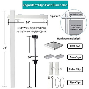 Kdgarden Vinyl PVC Real Estate Sign Post 6ft. Tall (4"x 4"x 72") Realtor Yard Sign Post for Open House and Home for Sale, 36" Arm Holds Up to 24" Sign, White with Flat Cap(No Sign)