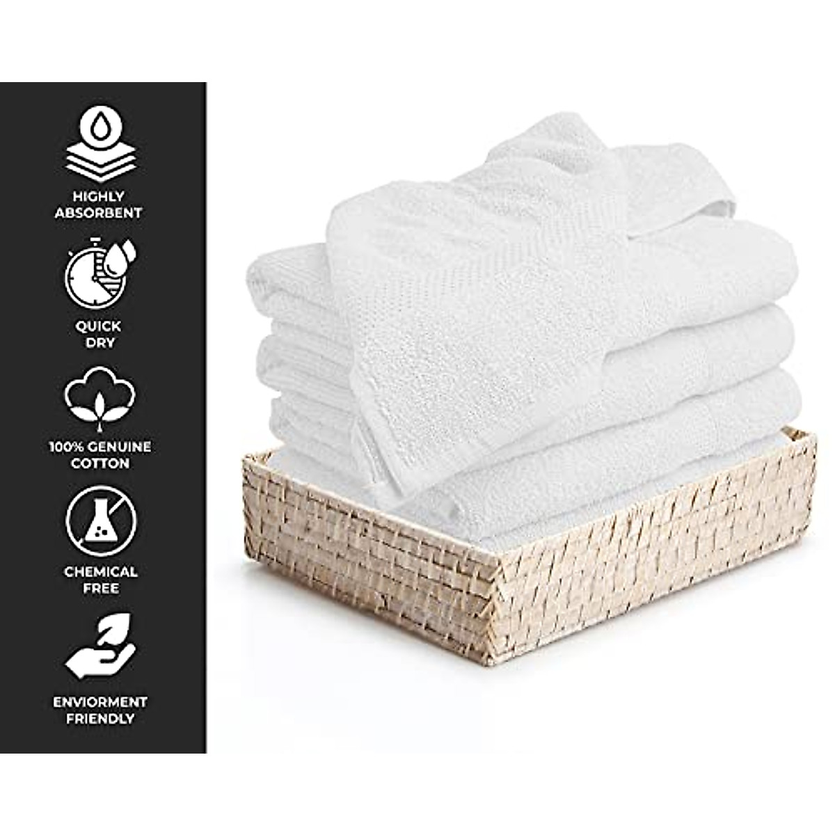 Filament Alley 6 Pack Bath Towel Set 22x44 Luxury Cotton Towels Ideal for Pool Gym Spa Hotel Shower Home Bathroom Towels Absorbent Lightweight Soft White