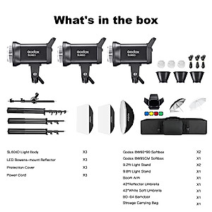 Godox SL60IID LED Video Light,60Ws White 5600K Version Countinuous Output Lighting with Bowens Mount,CRI 96+ TLCI97+,for Video Recording Wedding Product Photo... (3 Pack)
