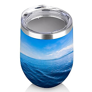 silichee 12 Oz Stainless Steel Stanley Cup with Lid Blue Sea Sky Horizon Insulated Tumblers Vacuum Coffee Mugs for Cold and Hot Drinks,Coffee,Wine