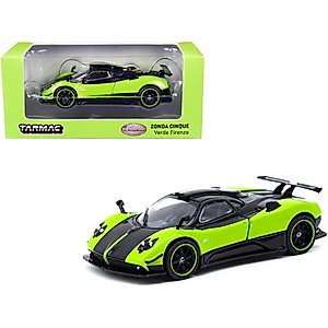 Tarmac Works Pagani Zonda Cinque Verde Firenze Green Metallic and Black Global64 Series 1/64 Diecast Model Car T64G-TL021-GR