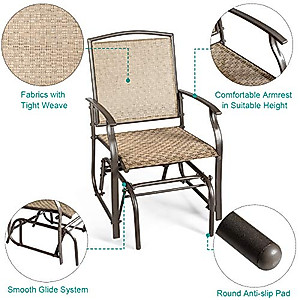 Giantex Outdoor Glider Chair W/Sturdy Metal Frame & Breathable Mesh Fabric, Porch Lounge Swing Rocking Chairs Set of 2 for Lawn, Garden, Porch, Backyard, Poolside, Patio Gliders for Outside