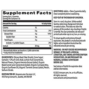 Amazon Basics (previously Solimo) Fiber 4g Gummies, Digestive Health, Supports Regularity, Orange, Lemon & Strawberry Flavors, 90 Count