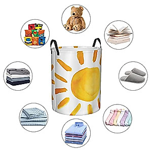Laundry Basket,Sun Childish Watercolor Brush Painting Style Kids Nursery Playroom Picture,Large Canvas Fabric Lightweight Storage Basket/Toy Organizer/Dirty Clothes Collapsible Waterproof For College Dorms-Large