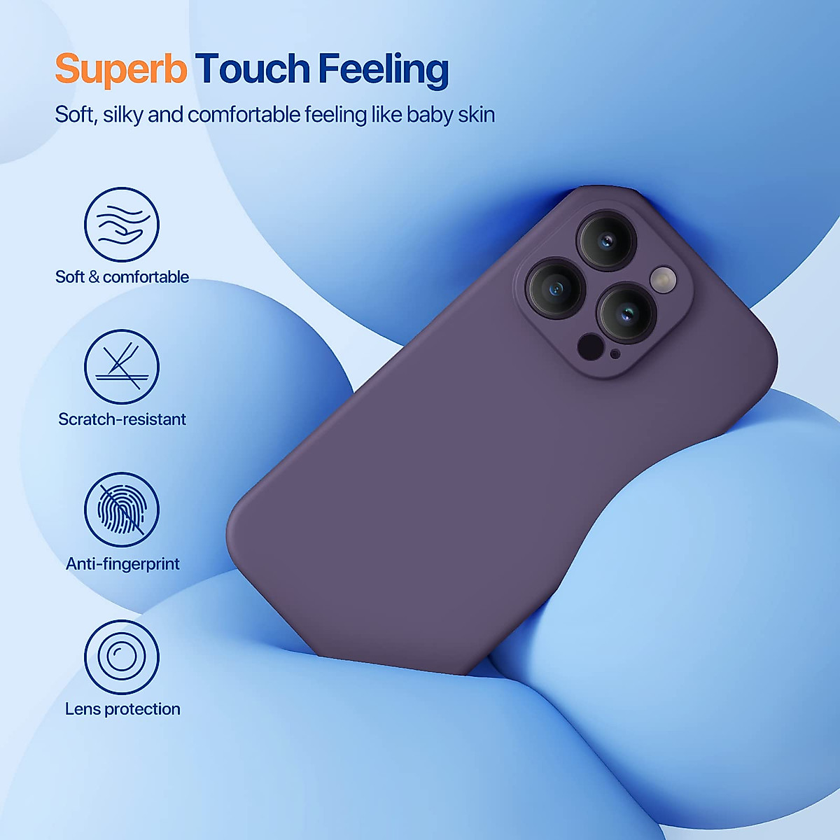 Miracase Designed for iPhone 14 Pro Max Phone Case with Screen Protector,[Upgraded Enhanced Camera Protection],Shockproof Liquid Silicone Case with Microfiber Lining,6.7 inch(Dark Purple)