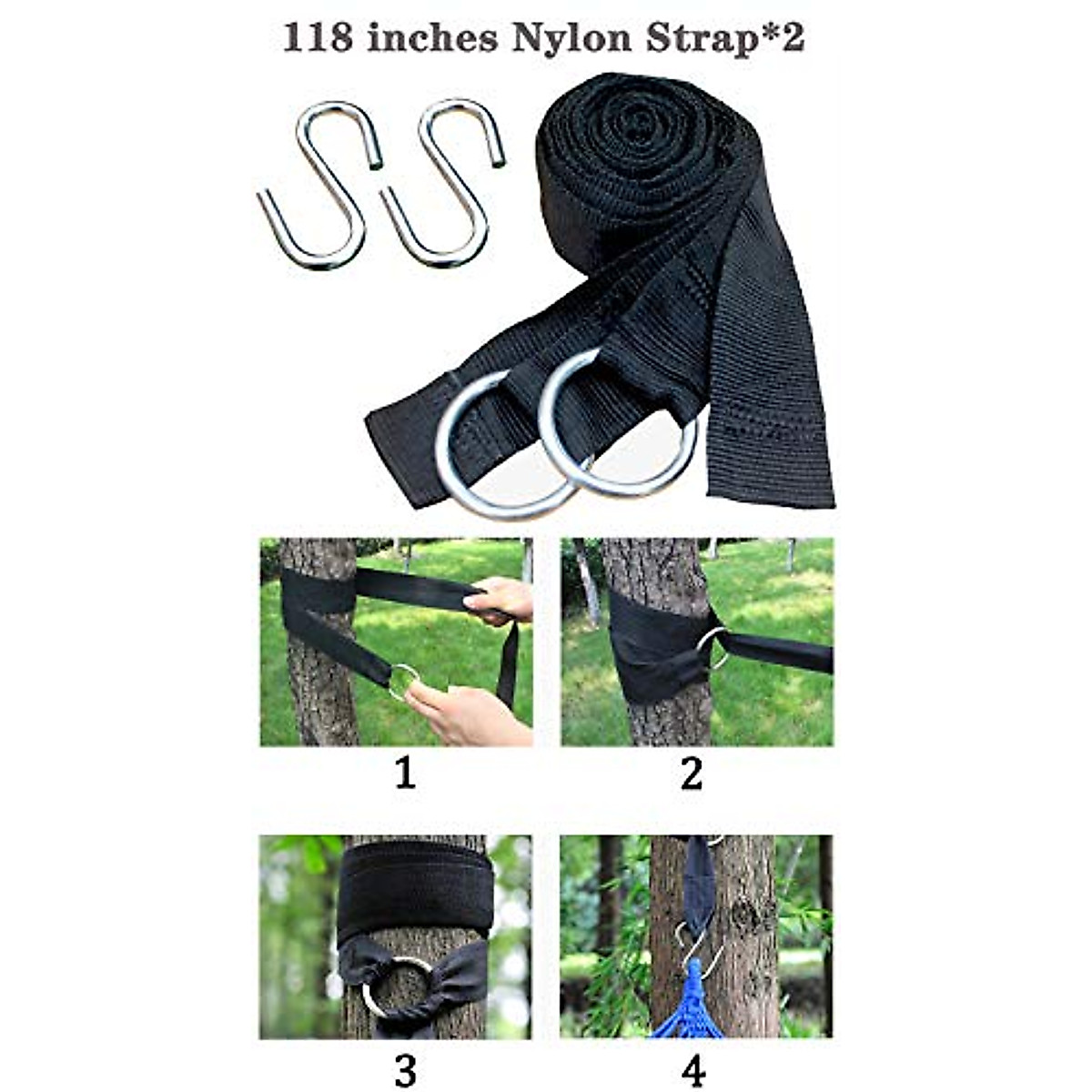 2 Person 661lb Capacity Double Hammock with Two Anti Roll Balance Beam and Sturdy Nylon Tree Straps for Outdoor Indoor Patio Garden Backyard Backpacking Travel Beach Blue & White