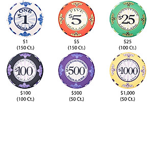 Brybelly 600 Ct Scroll Poker Chip Set - 10 Gram Premium Casino Grade Ceramic Chips with Aluminum Case, Playing Cards, & Dealer Button for Texas Hold’em, Blackjack, & Casino Games