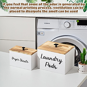 Dandat 2 Pcs Wood Laundry Dryer Sheet Holder Rustic Laundry Pod Container with Lid 8.7 x 6.3 x 6.4 Inch Laundry Pod Holder 7.3 x 3.7 x 5 Inch Dryer Sheet Dispenser Laundry Wooden Box Container (White)
