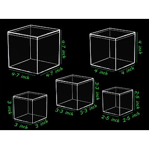 4.7/4/3.3/3/2.5 inch Clear Acrylic Box with Lid, Jewelry Display Box, Plastic Square Cube Decorative Storage Boxes for Candy Pill and Tiny Jewelry, Artwork Display