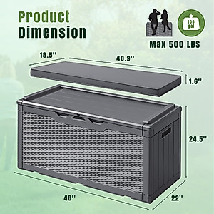 Greesum 100 Gallon Resin Deck Box Large Outdoor Storage with Cushions for Patio Furniture, Garden Tools, Pool Supplies, Weatherproof and UV Resistant, Lockable, Gray
