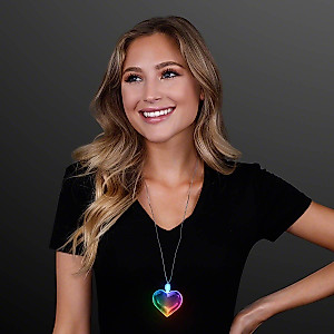 Light Up Necklace Shining Heart with Rainbow Lights (Set of 25)