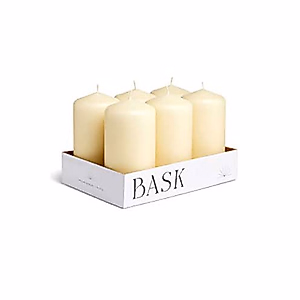 Cone Top Pillar Candles by Bask - Set of 6 - 3" x 6" Dripless Unscented Candles in Ivory for Home Decor, Relaxation & All Occasions
