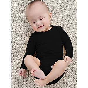 GUISBY Baby Rayon made from Bamboo Bodysuit, Cozy Long Sleeve Bodysuits Sleep'N Play Romper Black 3-6 Months