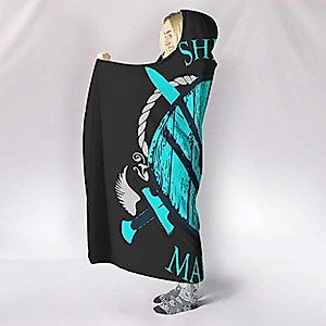 Festhad Norse Viking Shield Crossed Swords Maiden Totem Print Hooded Blankets Tribal Winter Hooded Throw Poncho Adults Napping White 50x60 inch