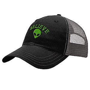 Richardson Trucker Mesh Hat Believe Alien B Embroidery Cotton Dad Hats for Men & Women Snapback Black Charcoal