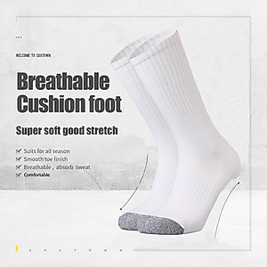 SOX TOWN Unisex Cushioned Crew Training Athletic Socks Men & Women with Combed Cotton Moisture Wicking Breathable Performance(White XL)