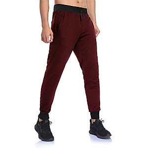 Muscularfit Linen Pants Lightweight Pants Men 2023 Casual Loose Lace-Up Elasticated Sport Sweatpants Regular Fit Solid Straight Legs Mens Cargo Pants Elastic Waistband Wine XL