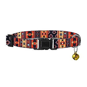 Breakaway Cat Collar with Bell - 2 Pack Safety Tribal Pattern Geometric Aztec Print Collars for Cats Kitten (Tribal + Geometric)
