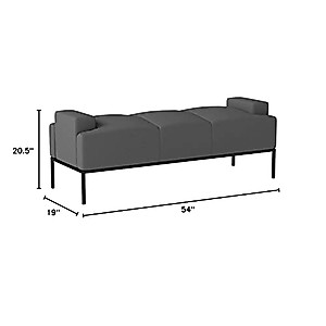 Iconic Home Carmel Bench Pebble Grain PU Leather Ottoman with Metal Frame, Grey