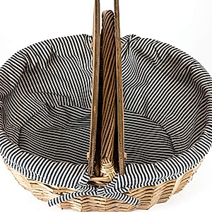 PICNIC TIME - Disney Cinderella Country Vintage Picnic Basket with Lid - Wicker Picnic Basket for 2, (Navy Blue & White Stripe)