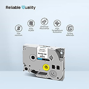 HALLOLUX Compatible Label Tape Replacement for Brother P-Touch TZe-231 TZe231 TZe-231S use with Label Maker PT-D400 PT-D600 PT-H300 PT-P700, Black on White, 0.47 Inch (12mm) x 26.2 Feet (8m), 6-Pack