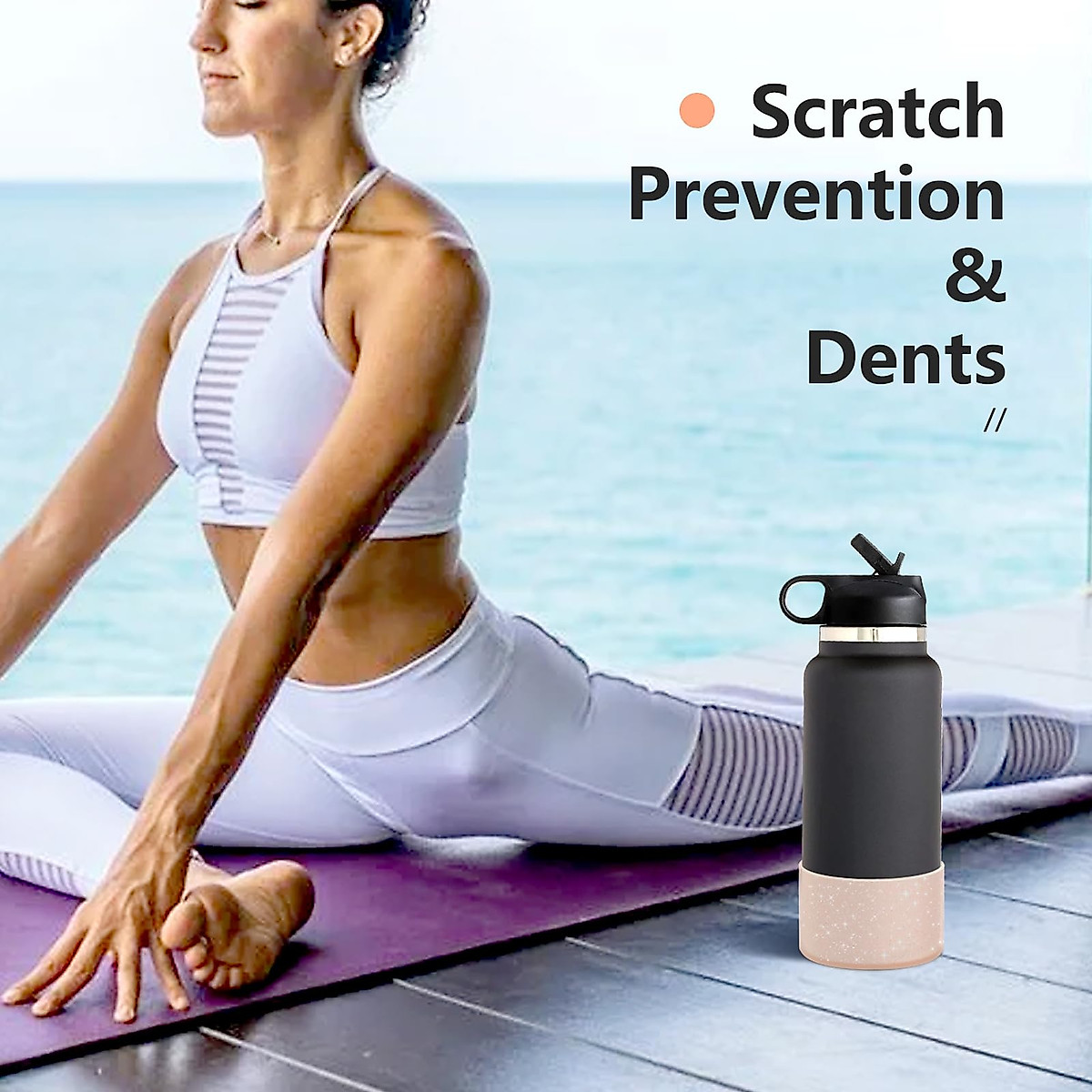 WUQID Protective Bling Silicone Boot Sleeve, Compatible with Stanley Tumbler 20-40oz & Hydro Flask Bottle 12oz-24oz, Glitter Reduces Dents Sleeve Cover for More Bottles/Tumblers Bottom of 2.83-2.95in