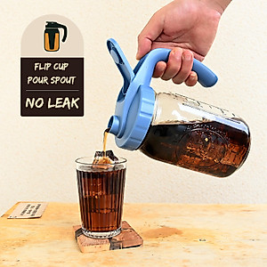 Glass Mason Jar Pitcher with Lid - Wide Mouth,1 Quart (32oz / 1 Liter) LIVEBAY Breast Milk Pitcher, Heavy Duty Glass Breastmilk Storage Container for Sun Tea, Juice, Cold Brew Coffee