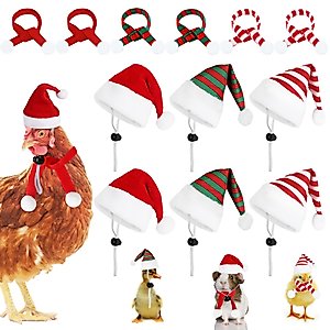 FOIMAS 12pcs Christmas Pet Chicken Hat Scarf Set Small Animal Hat Costume Set for Hen Duck Hamster Guinea Pig Rabbit Kitty Puppy Parrot Lizard Xmas Party Supply