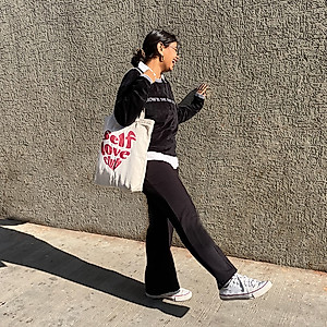 Ecoright Tote Bag for Women with Zipper, Small Tote Bag, Canvas Bag, Reusable Cotton Bag for Beach, Grocery, School & Work