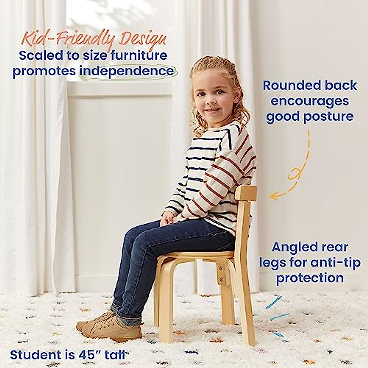 ECR4Kids Bentwood Chalkboard Table and Chair Set, Kids Furniture, Natural, 5-Piece