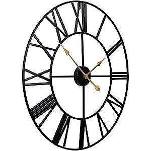 Sorbus Large Decorative Wall Clock 24 Inch, Oversized Centurian Roman Numeral Style Modern Home Decor Ideal for Living Room, Analog Metal Clock, 24" Round (Black)