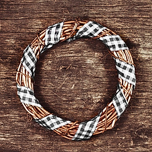 50 Yards Gingham Ribbon Wide Ribbon Taffeta Plaid Ribbon for DIY Craft Party Gift Christmas Supplies (3/8" Wide, Black White)