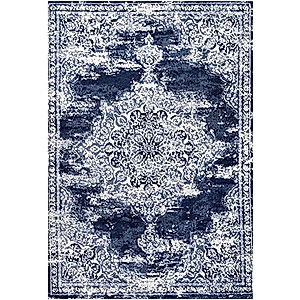 JONATHAN Y MDP400C-8 Alhambra Ornate Medallion Modern Indoor Area-Rug Vintage Bohemian Easy-Cleaning Bedroom Kitchen Living Room Non Shedding, 8 ft x 10 ft, Navy/Ivory