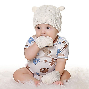 Fynnsure Baby Hat Glove Set Soft Newborn Mittens Baby Girl Boys Knitted Toddler Cap Infant Winter Beanie Mitten Sets White M