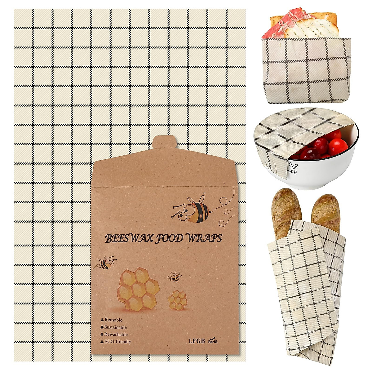 Mindsoft 17 x 23 Inch Reusable Beeswax Food Wrap for Bread Sandwich Wrapper Beeswax Paper Organic Bowl Dishes Covers Sustainable Food Cheese Fruit Snacks Storage Containers Keeper