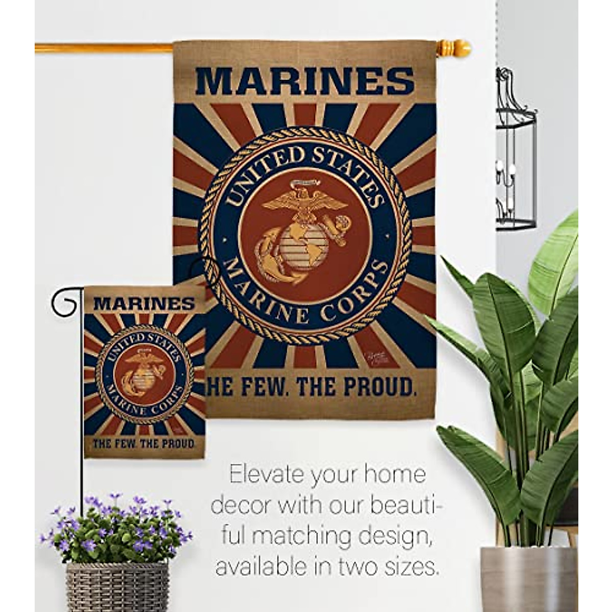 Breeze Decor Marine Corps Garden Flag Set Mailbox Hanger Armed Forces USMC Semper Fi United State American Military Veteran Retire Official House Banner Small Yard Gift Double-Sided, Made in USA