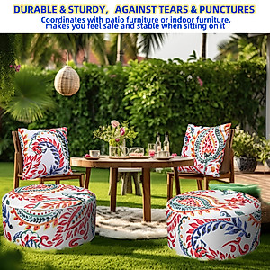 Mindsoft 4 Pack Indoor Outdoor Inflatable Ottoman and Waterproof Pillows Round Footstools Footrest Ottoman with Handle, Throw Pillows Portable Ottoman Pouf for Patio Garden Camping Home Travel