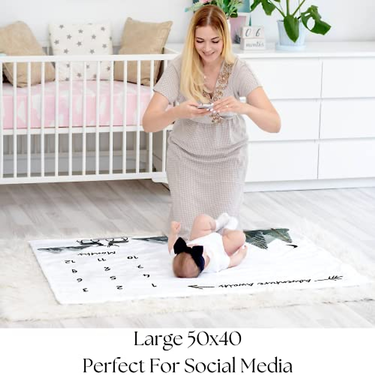 KEMINA BLANKETS Baby Monthly Milestone Blanket Boy - Milestone Blanket for Baby Boy Includes Felt Frame and Personalized Board, Adventure Mountain Month Blanket Woodland Nursery, Baby Shower 50x40