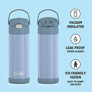 THERMOS FUNTAINER 16 Ounce Stainless Steel Vacuum Insulated Bottle with Wide Spout Lid, Denim Blue