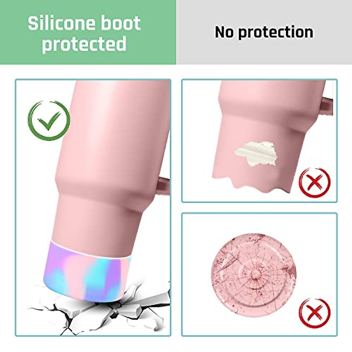 2 Pcs Protective Silicone Boot Compatible for Stanley Quencher Adventure 40oz Tumbler & Stanley IceFlow 20oz 30oz,Hydrapex 40oz,Anti-Slip BPA Free Bottle Bottom Sleeve Cover (clear and three-color)