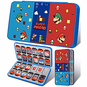 Xinocy for Nintendo Switch Game Case with 24 Game Holder Slots and 24 SD Micro Card Slots for Nintendo Switch/Lite/OLED,Cute Cartoon Games Cartridge Cases for Boys Kids Girls Kawaii Storage Box, Maro1