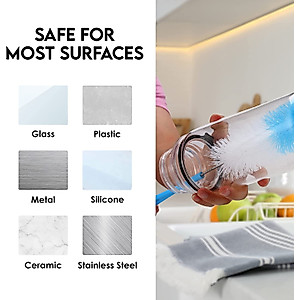 Turbo Microfiber Bottle Brush Cleaner Pack - Set of 5 Long, Cleaning Brushes for Baby Bottles, Water Bottles, Straws, Tumblers, Wine Decanters and Flask - Kitchen Supplies