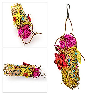 POPETPOP Bird Toy Shredder,2Pack Parrot Shredding Toys Bamboo Shredder Foraging Shredding Hanging Toy Gravel Paper for Bird Cage African Greys Parakeet Cockatiels Chewing Toys