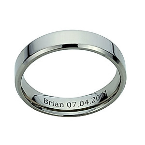 Prime Pristine Free Engraving Personalized Stainless Steel Wedding Band Ring 8MM Yellow Tone High Polished Classy Domed Ring SZ:8.5