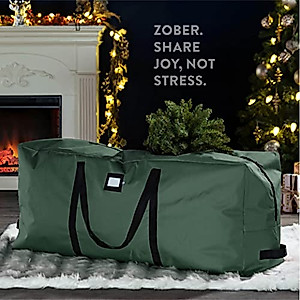 Zober Premium Christmas Tree Storage Bag - Fits Up to 9 ft Tall Artificial Disassembled Trees, Durable Handles & Sleek Dual Zipper - Holiday Xmas Bag Made of Tear Proof 600D Oxford - 5-Year Warranty