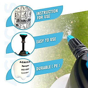 AGRICAS 0.5 Gallon Hand Pump Sprayer, 2L Garden Sprayer, Pressure Weed Sprayer, Handheld Pump Mister, Adjustable Nozzle, Lawn and Garden Care, Watering, Outdoor and Auto - Multi-Purpose