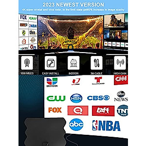 TV Antenna, Antenna TV Digital HD Indoor, 2023 Upgraded Digital TV Antenna Long 400+ Miles Range, Support 4K 1080p Fire TV Stick and All Older TV, Indoor Amplifier Signal Booster, 16ft Coax Cable