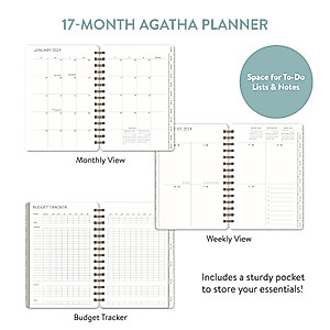 Orange Circle Studio Agatha 2024 Weekly Planner, Spiral Notebook, Weekly & Monthly Calendar Views, To Do List Notepad, Appointment, Budget & Goal Tracker, 17-Month Agenda for School/Work, Greige