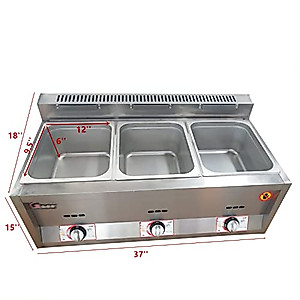 LianDu Triple Server Food Warmer 3-Well Commercial Gas Bain Marie Buffet Countertop Food Warmer Steam Table Steamer Soup Warmer Adjustable Temp Gas Fryer Steamer Cooking Heating Pot (3-Pan 600 fl oz)